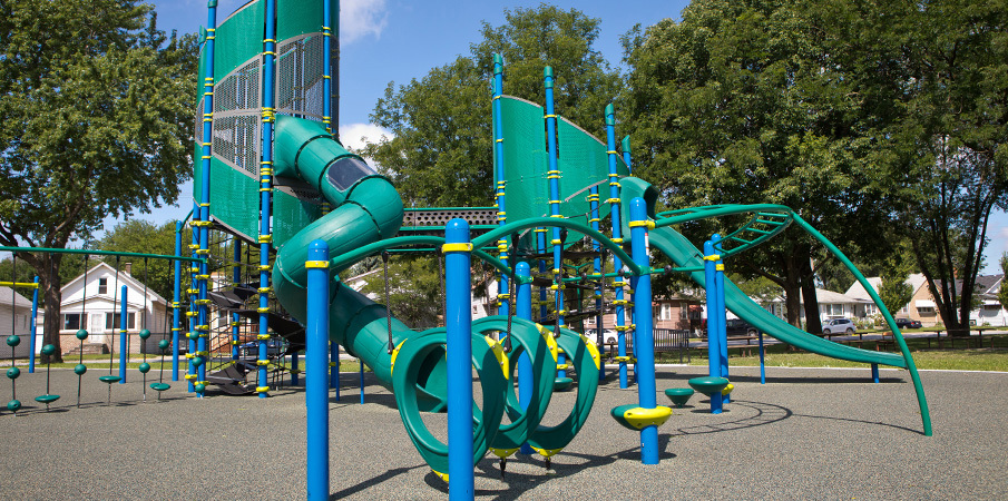 Irving Park - Climbing Net Towers and Outdoor Fitness Equipment Playground!